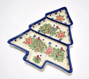 LIDIA'S POLISH POTTERY Divided Christmas Tree Platter - One-color