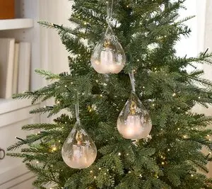 VALERIE PARR HILL Set Of 3 Lit Candle In Glass Drop Ornaments - One-color