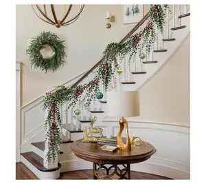 GLITZHOME 9' Christmas Greenery Eucalyptus & Be Rries Garland - One-color