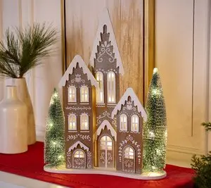 VALERIE PARR HILL Illuminated Slim Profile Gingerbread Villagetrees- Valerie - One-color