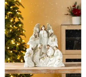 GLITZHOME 13'h Ivory And Gold Resin Nativity Fi Gurine - One-color