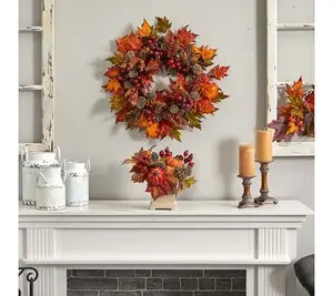 NEARLY NATURAL Pumpkin, Berry And Maple Leaf Ar Rangement - One-color