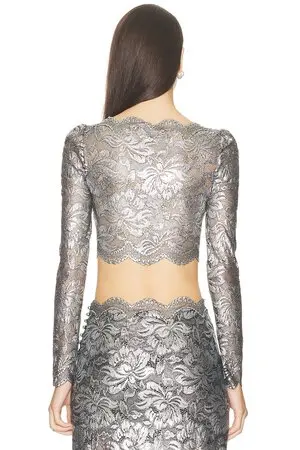 Rabanne Lace Cropped Top - Black & Silver