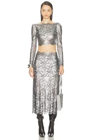 Rabanne Lace Cropped Top - Black & Silver