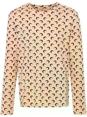 MARINE SERRE Moonogram Pattern Long Sleeve T-shirt - Neutrals
