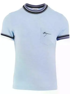 FERRAGAMO Stripe-tipping Jersey T-shirt - Blue
