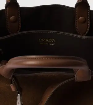 Prada Medium Suede Buckle Tote Bag - Brown