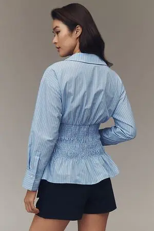 Maeve Long-sleeve Smocked-waist Blouse