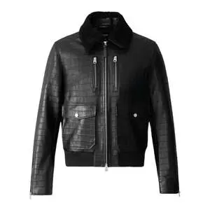 Mackage Croc-embossed Leather Jacket With Shearling Collar - Black