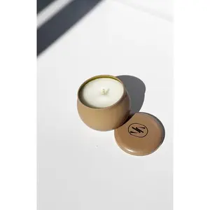 VILLA ABURI Mini Scented Travel Candle With Cotton Wick In Ganja Suede - Soft White