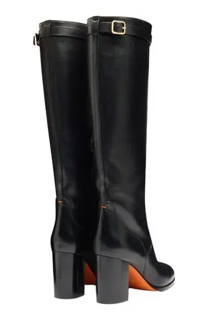 Santoni Leather High-heel Boots - Black