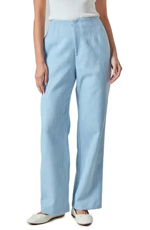 Endless Rose Clean Waist Relaxed Fit Tweed Trousers - Blue