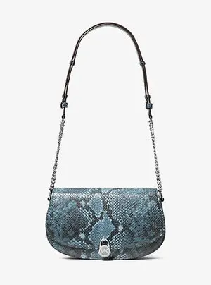 Michael Kors Mila Medium Snake Embossed Messenger Bag - Blue