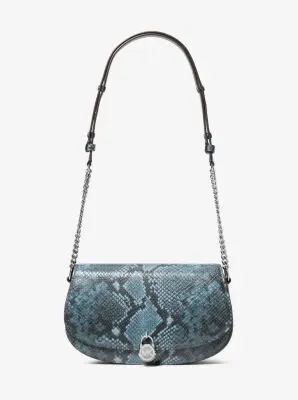 Michael Kors Mila Medium Snake Embossed Messenger Bag - Blue