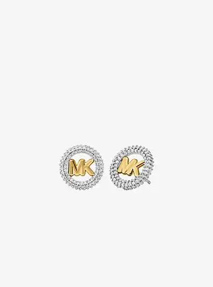 Michael Kors Small Pavé Logo Charm Two-tone Stud Earrings - Silver