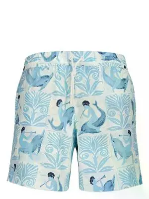 Commas Tiled Dolphin-print Swim Shorts