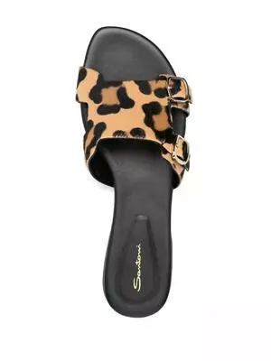 Santoni Leopard-print Double-buckle Slides - Black