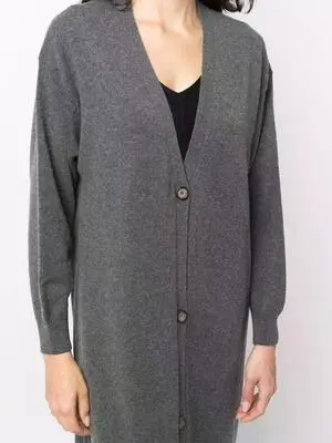 PAULA V-neck Cashmere Cardigan Coat - Grey