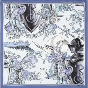Burberry Etched Knight Silk Scarf Cornflower Blue