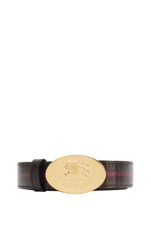 Burberry Reversible Check And Knight Stamp Belt - Mahogany Red/gold