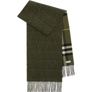 Burberry Reversible B Shield Cashmere Scarf - Pea Green