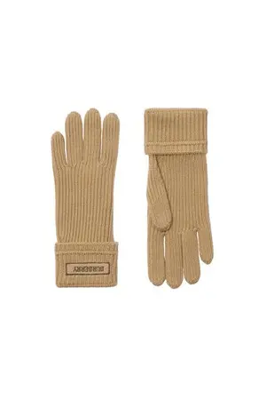 Burberry Logo Patch Wool Blend Gloves - Sand Beige