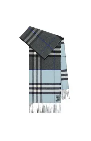 Burberry Contrast Check Cashmere Scarf - Marlborough Grey/bank Grey