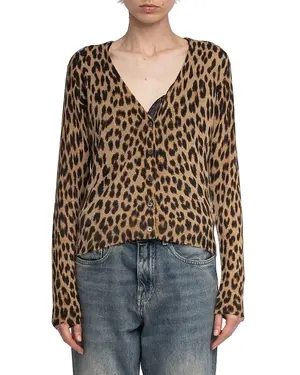 Zadig&Voltaire Manala Cp Print Leo Cashmere Cardigan - Daim