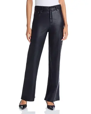 Aqua Faux Leather Flared Pants - Black