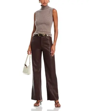 Aqua Faux Leather Flared Pants - Brown