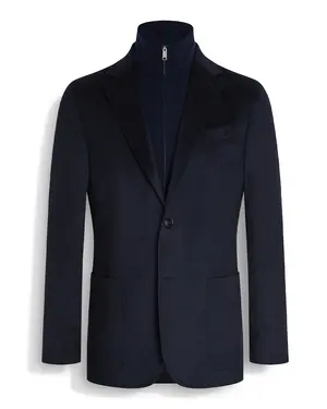 Zegna Oasi Cashmere Jacket With Knit Bib - Navy Blue