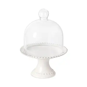 COSTA NOVA Pearl Footed Cake Plate With Glass Dome, Small - White