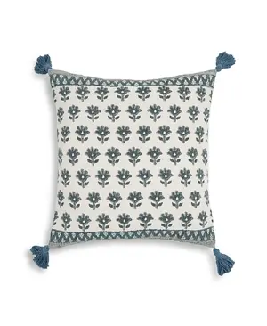 TOV FURNITURE Blossom Printed Cotton Tassel 20 Inch Accent Cushion - Blue