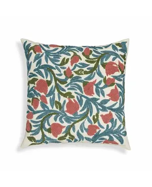 TOV FURNITURE Tulip Embroidered Floral Wool 20 Inch Square Accent Cushion - Multi
