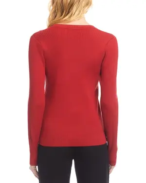 Karen Kane V-neck Ribbed Sweater - Tomato