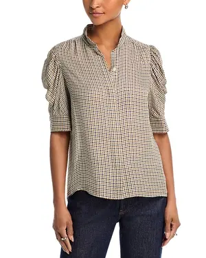 FRAME The Gillian Silk Top - Houndstooth