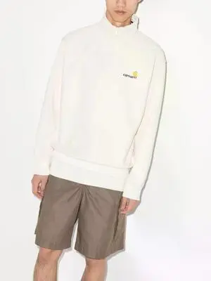 Carhartt Work In Progress Logo-embroidered Half-zip Sweatshirt - White