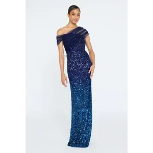 Theia Dina Beaded Column Gown