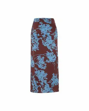 THEO THE LABEL Hydra Printed Maxi Skirt - Koffee/blue