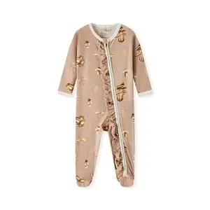 MILKBARN Organic Cotton Ruffle Zipper Footed Romper - Mushroom