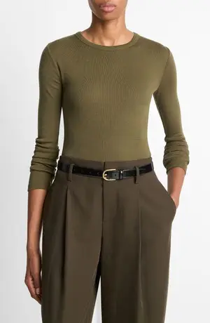 Vince Essential Long Sleeve Pima Cotton & Modal T-shirt - Herba