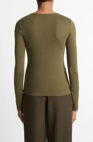 Vince Essential Long Sleeve Pima Cotton & Modal T-shirt - Herba