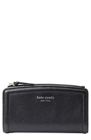 Kate Spade New York Knott Pebble Leather Slim Zip Wallet - Black