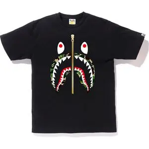 A BATHING APE Abc Gold Zip Shark T-shirt Black - Black/green