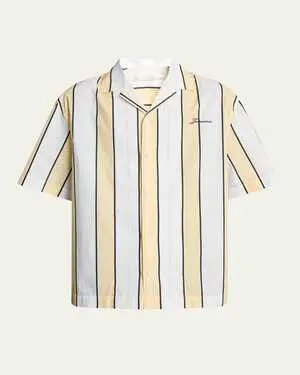 Jacquemus Men's Cotton Stripe Logo Camp Shirt Print Stripes White  Yel