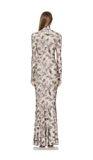 Norma Kamali Long Sleeve Turtleneck Fishtail Gown - Grey