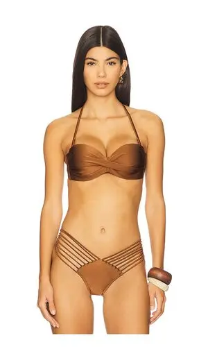 Luli Fama Underwire Push Up Bandeau Bikini Top - Brown