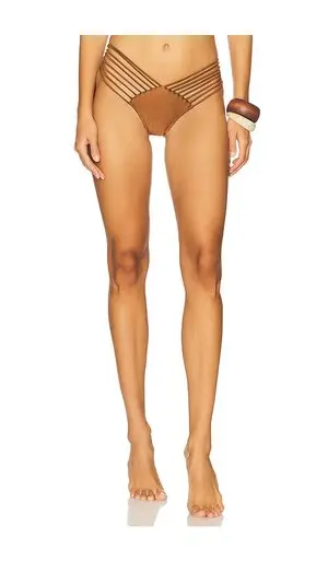 Luli Fama Strappy Brazilian Ruched Back Bikini Bottom - Brown