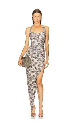 Norma Kamali Cayla Side Drape Gown - Fall Flowers