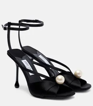 JIMMY CHOO Siva 95 Embellished Satin Sandals - Black